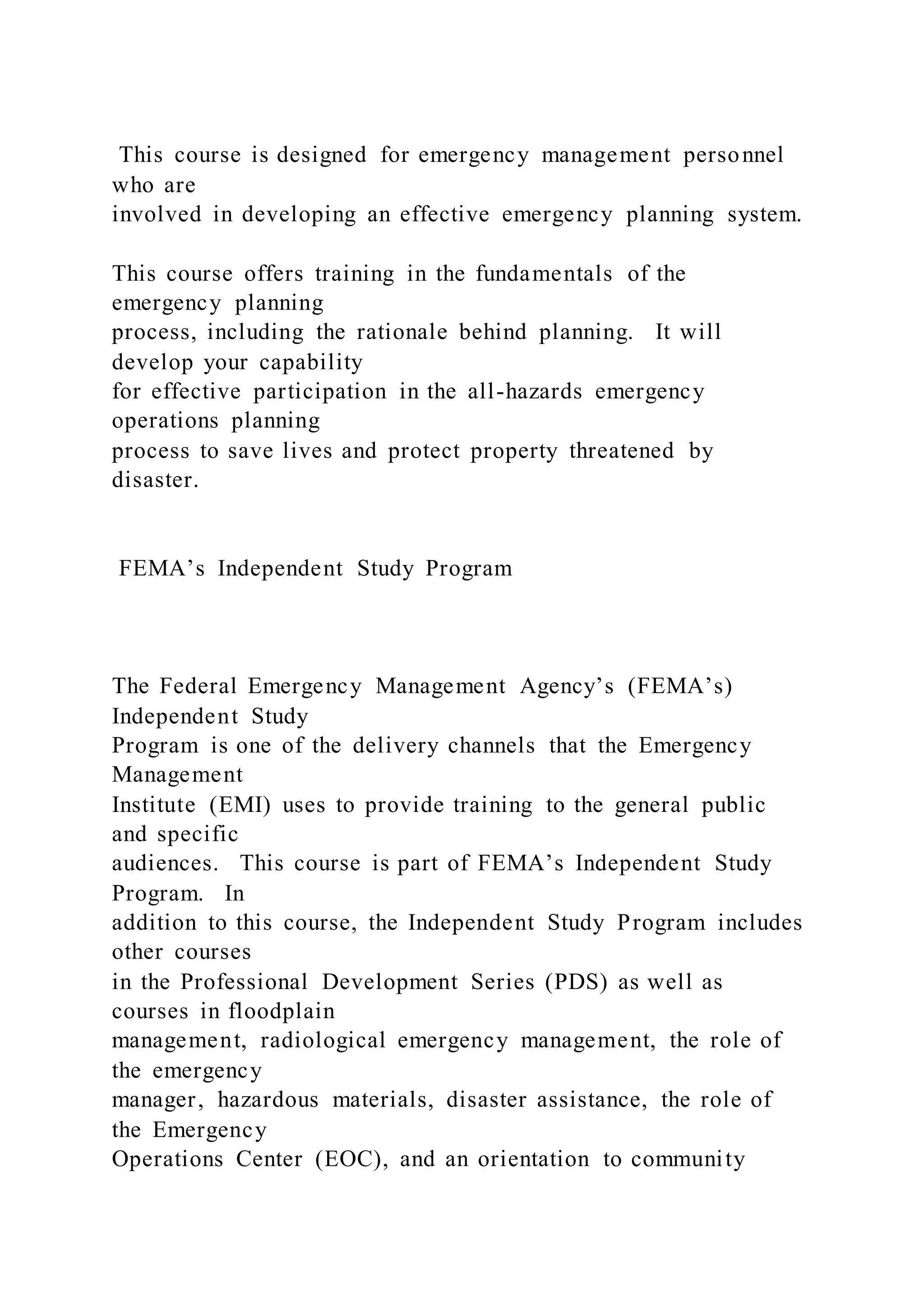 Emergency planning independent study 235.b | DOCX