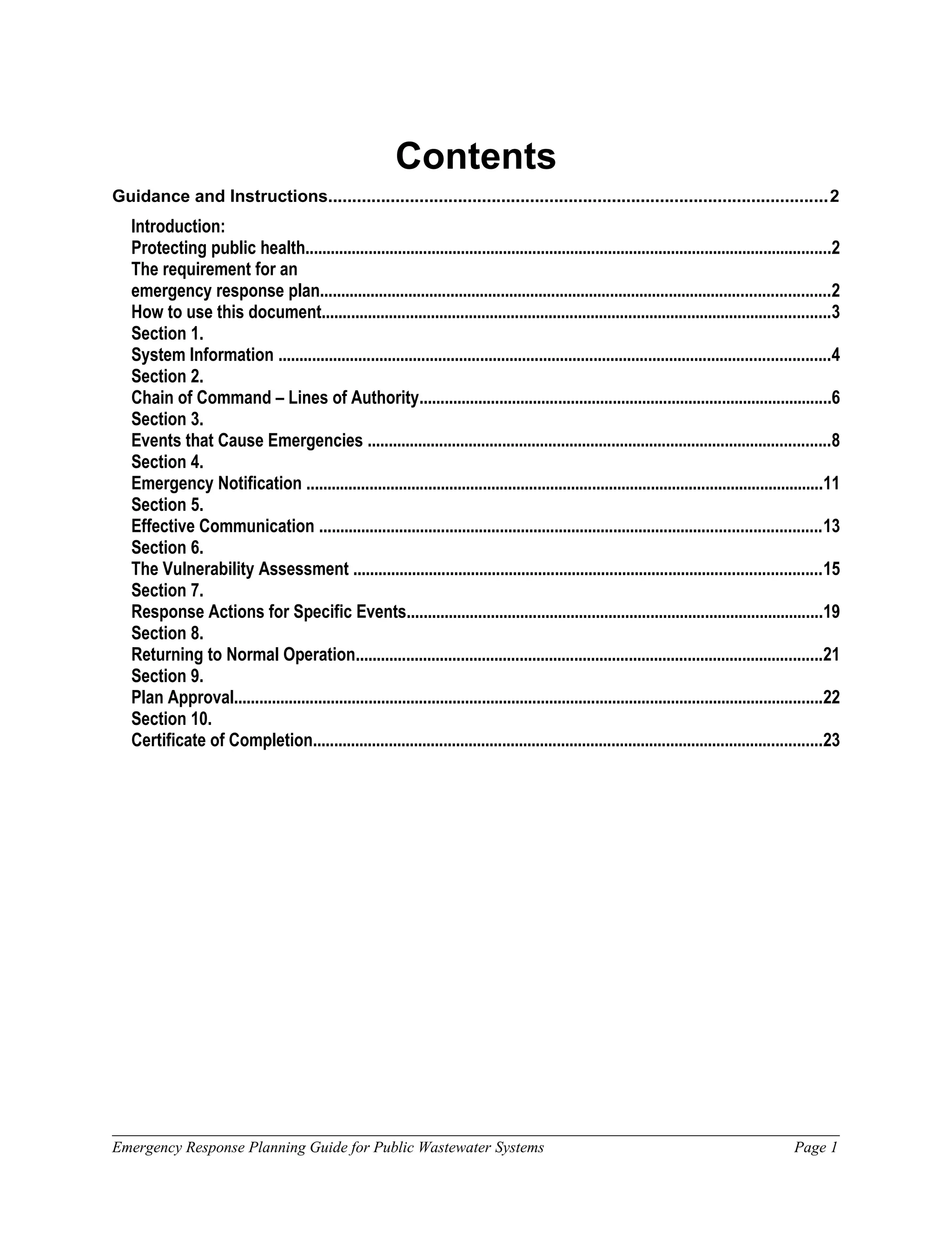 Emergency response planning guide for public wastewater syst | DOC