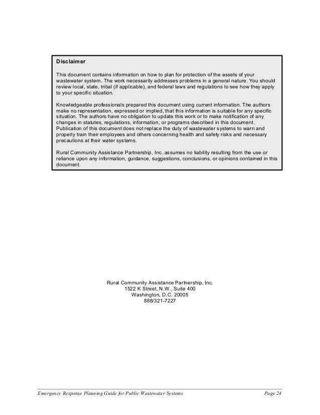 Emergency response planning guide for public wastewater syst