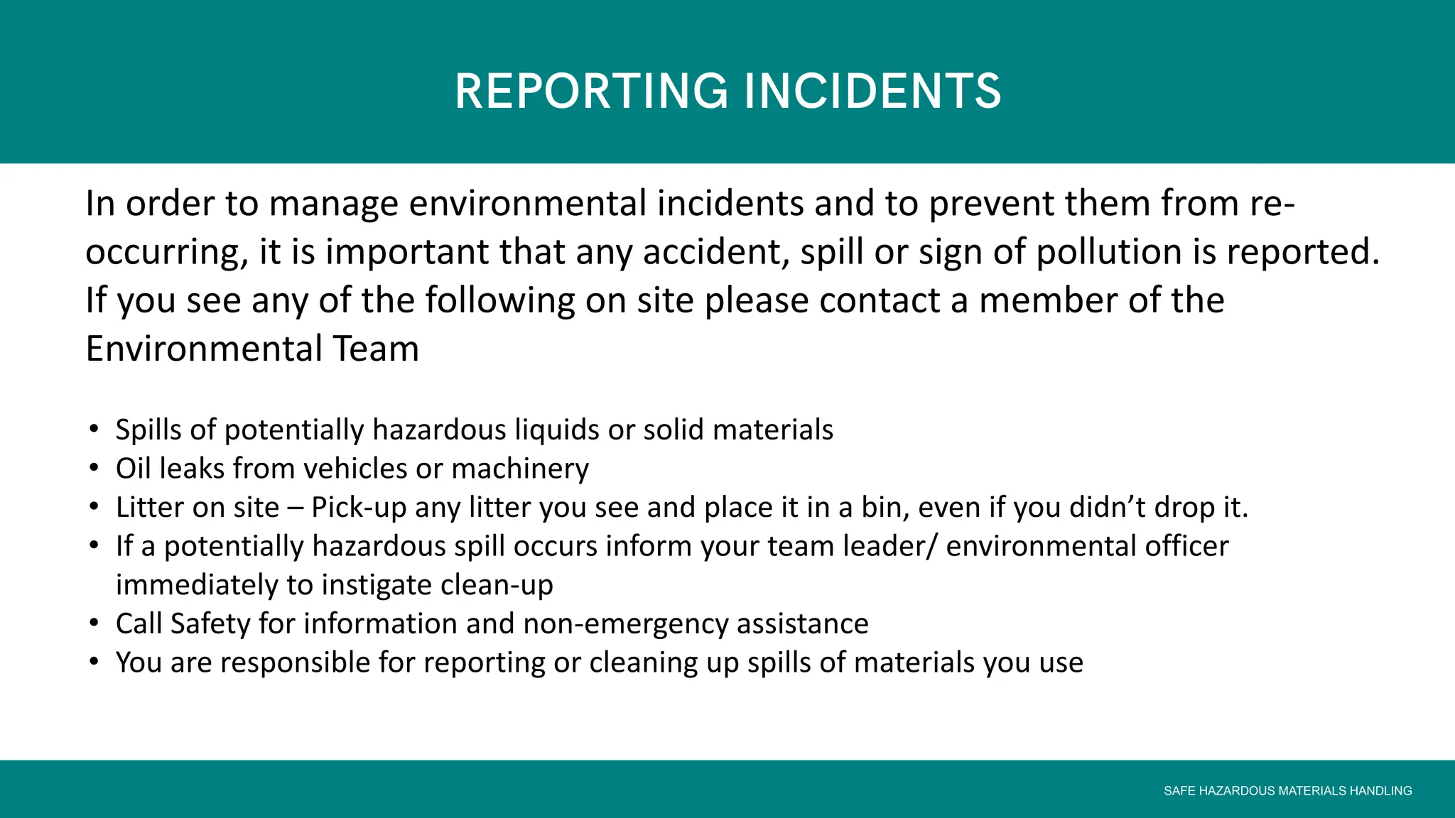Emergency Response Procedure for Chemical spill management and outline ...