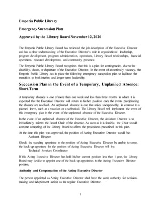Emporia Public Library (KS) Emergency Succession Plan 2022 | DOCX