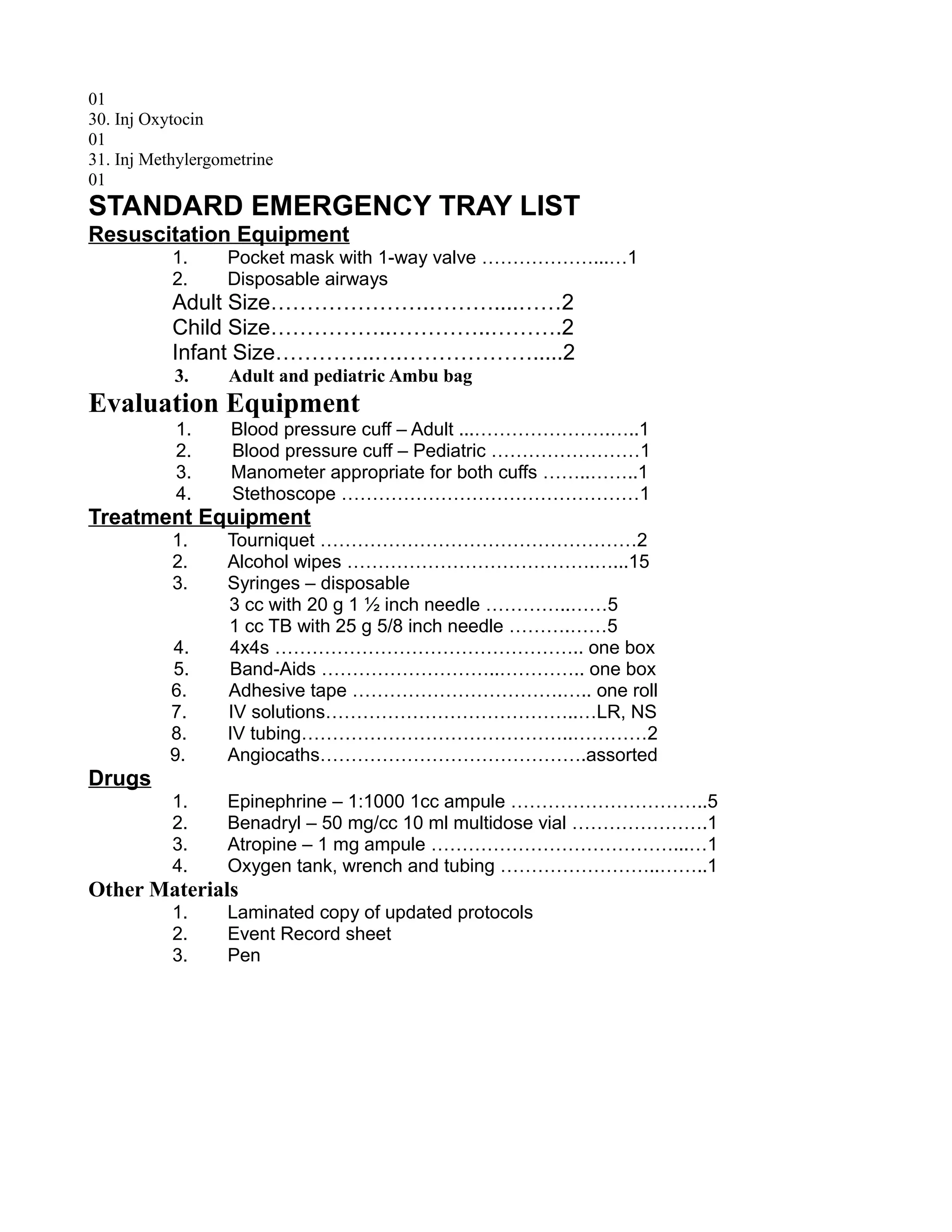 Emergency tray | ODT