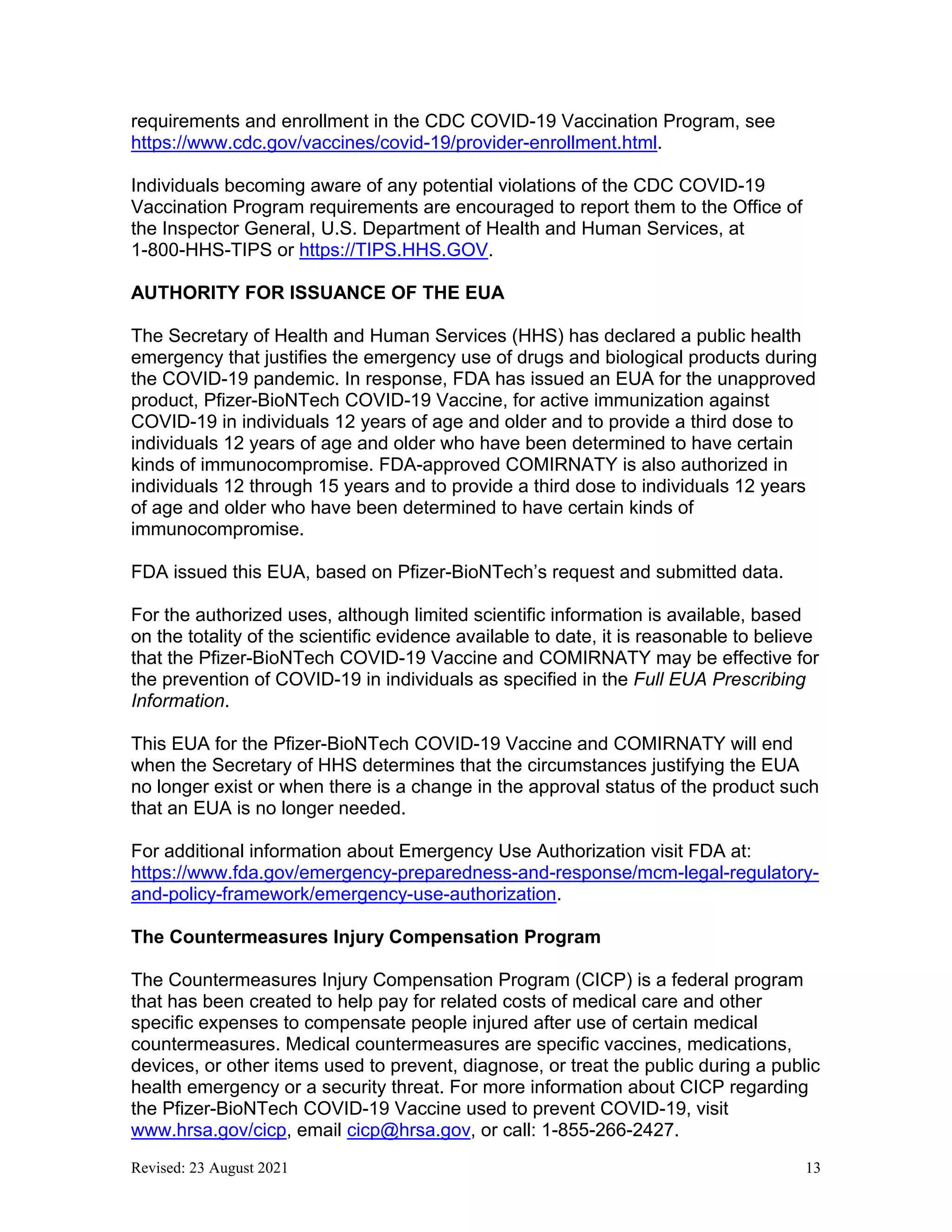 Emergency use full prescribing info hcp fact sheet pfizer | PDF