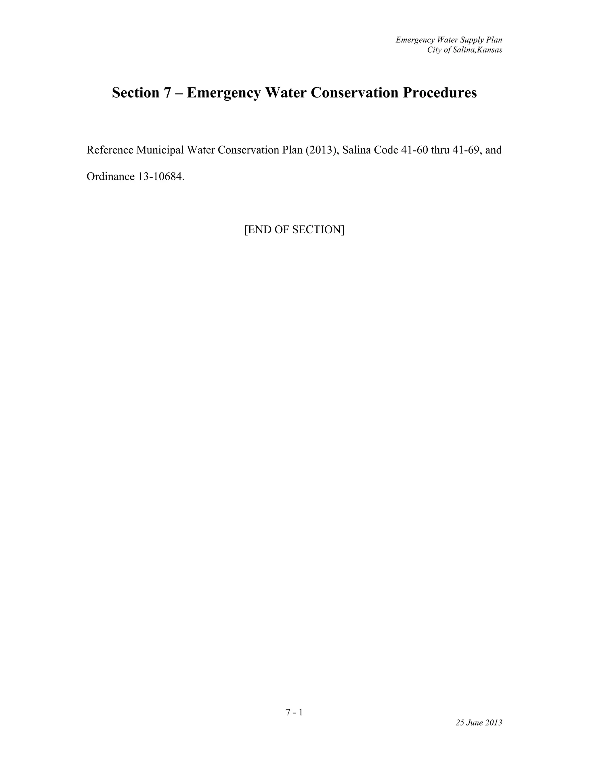 City of Salina--Emergency Water Supply Plan | PDF