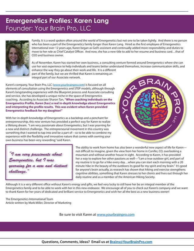 Emergenetics Profiles Karen Lang | PDF