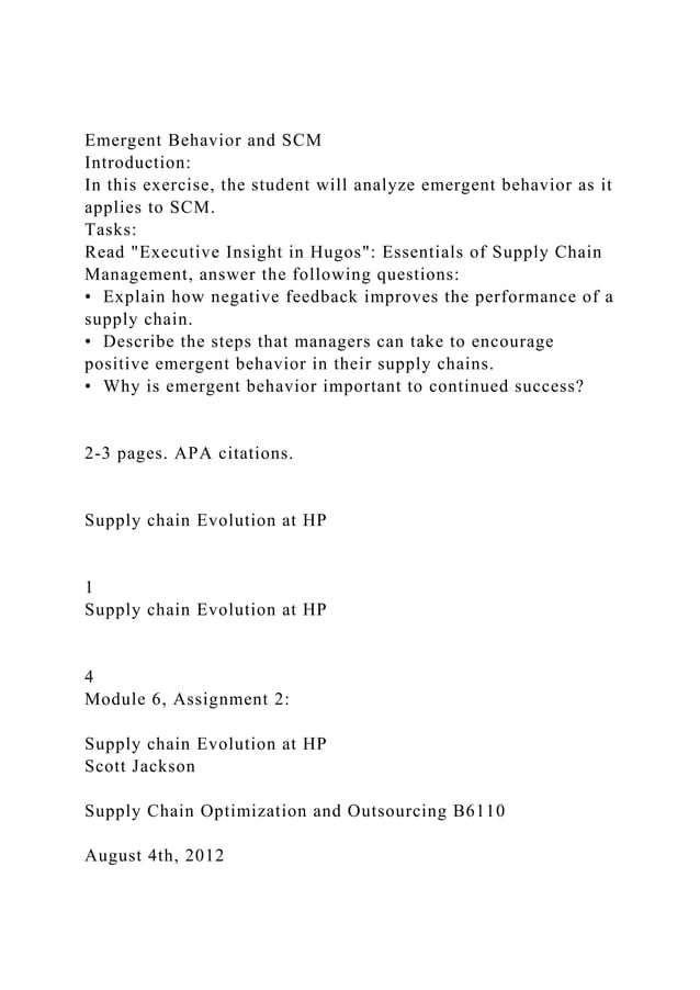 Emergent Behavior and SCM Introduction In this exercise, the .docx