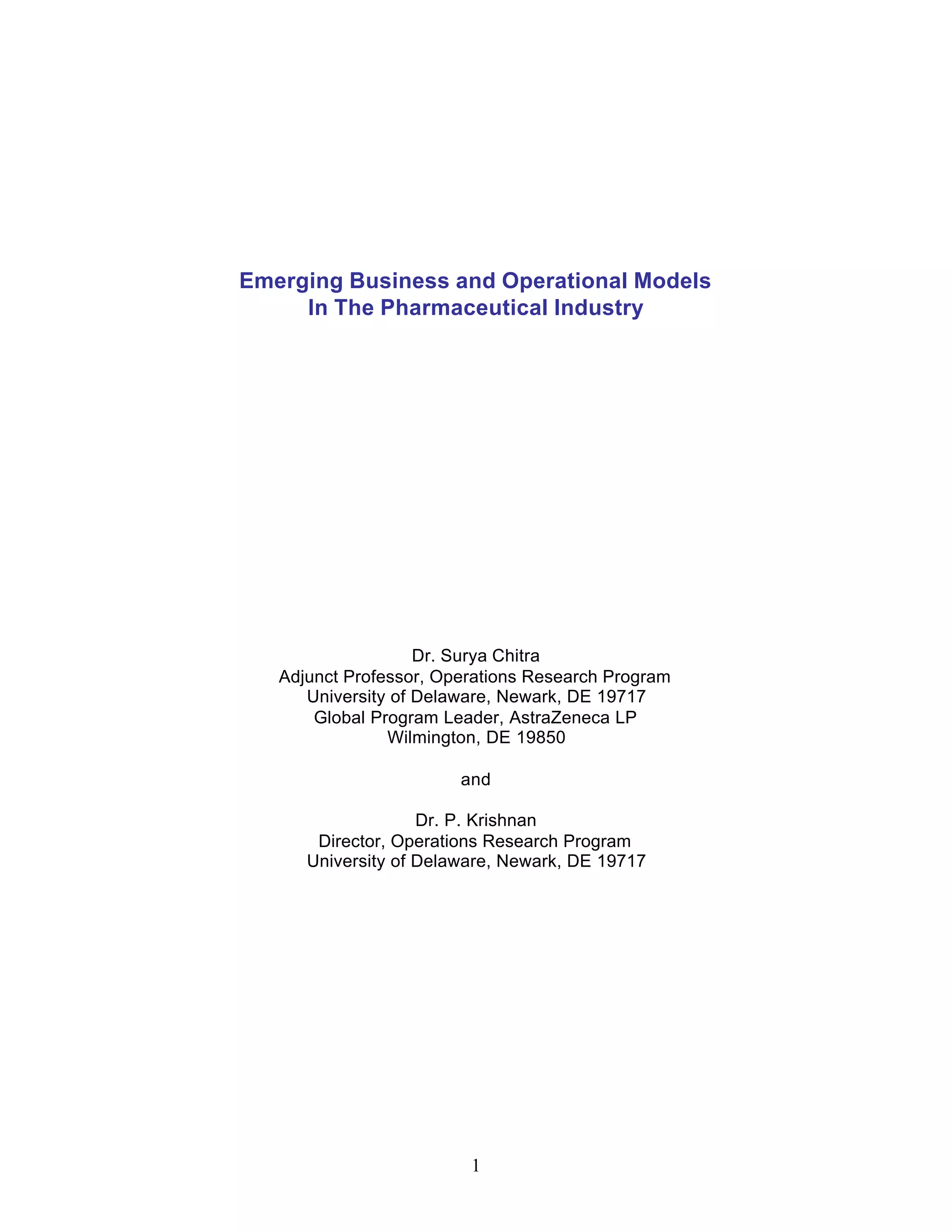 Emerging Pharma Business & Operational Models | PDF