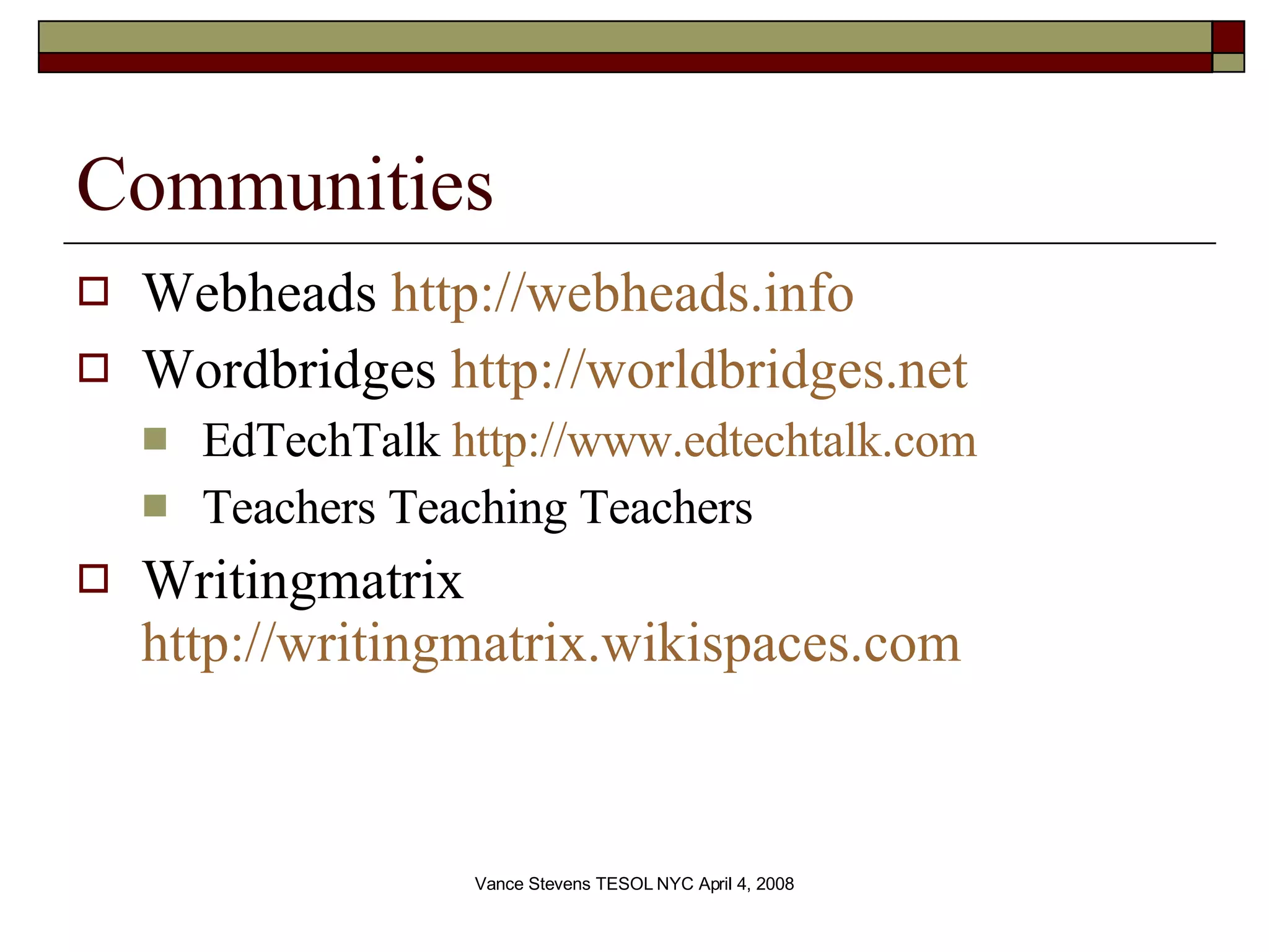 Emerging Technologies And Sla – Vance Stevens | PPT