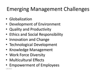 Emerging management issues and challenges | PPTX