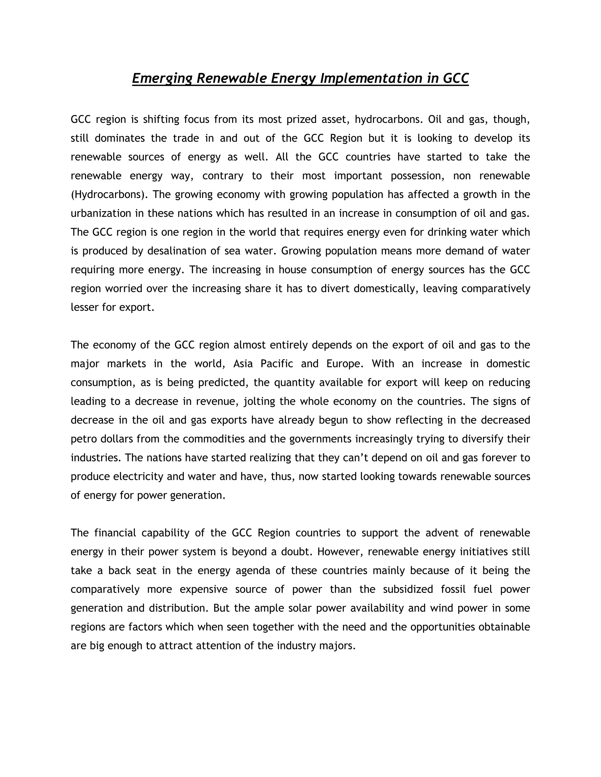 Emerging renewable energy implementation in gcc | PDF