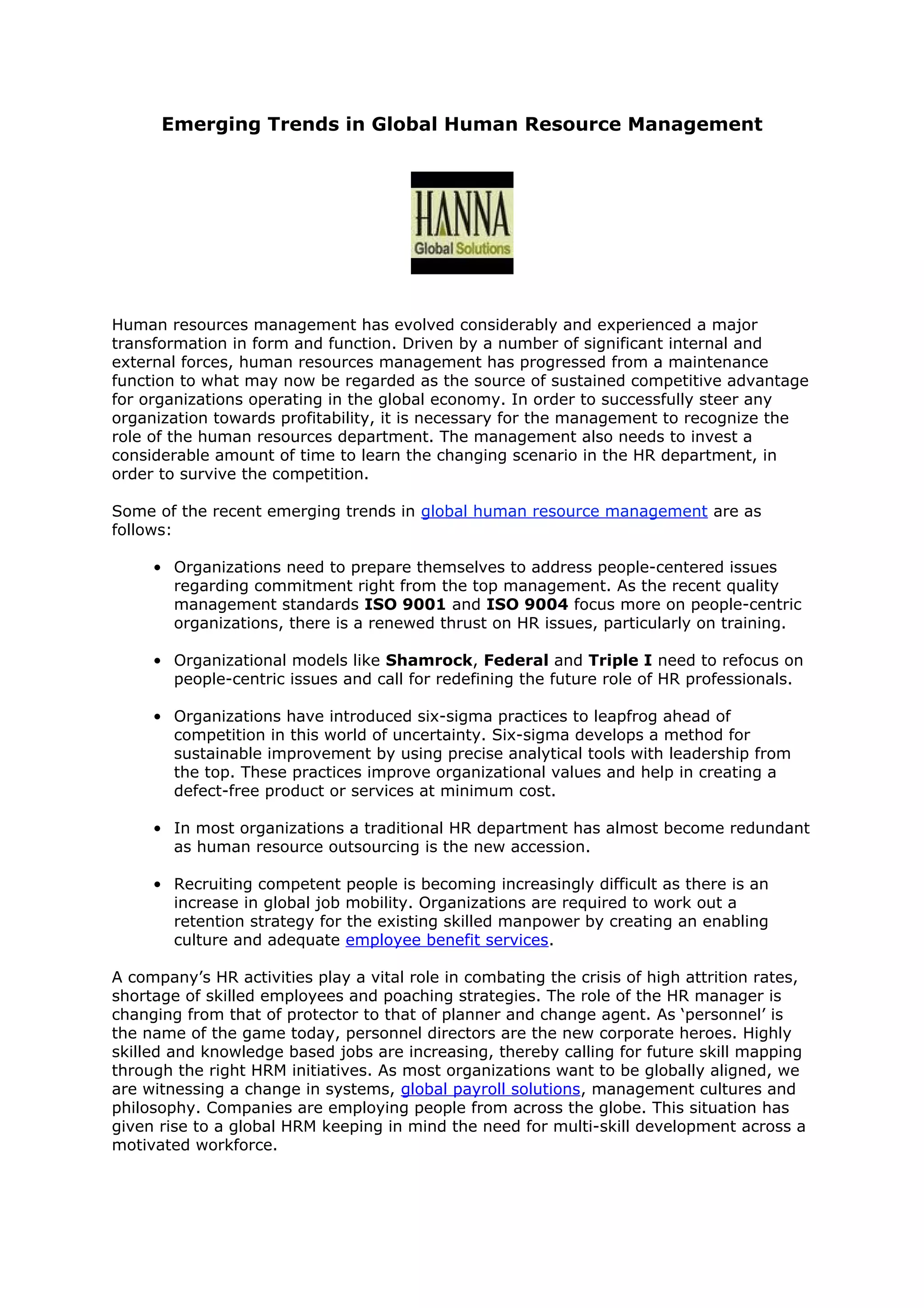 Emerging Trends in Global Human Resource Management | PDF