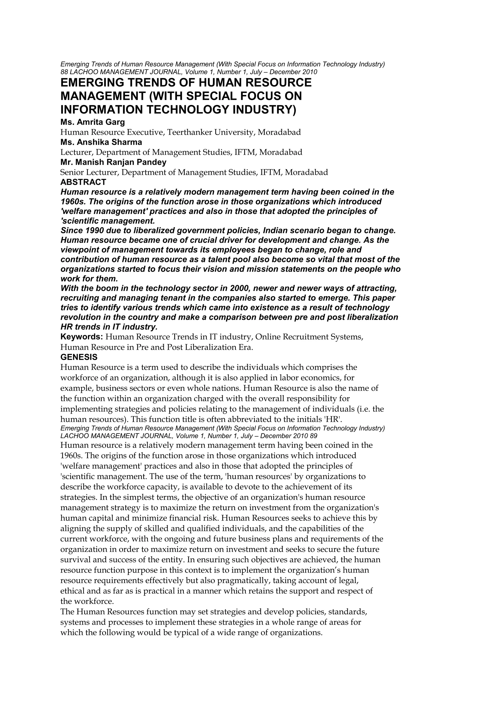 Emerging trends of human resource management | DOCX