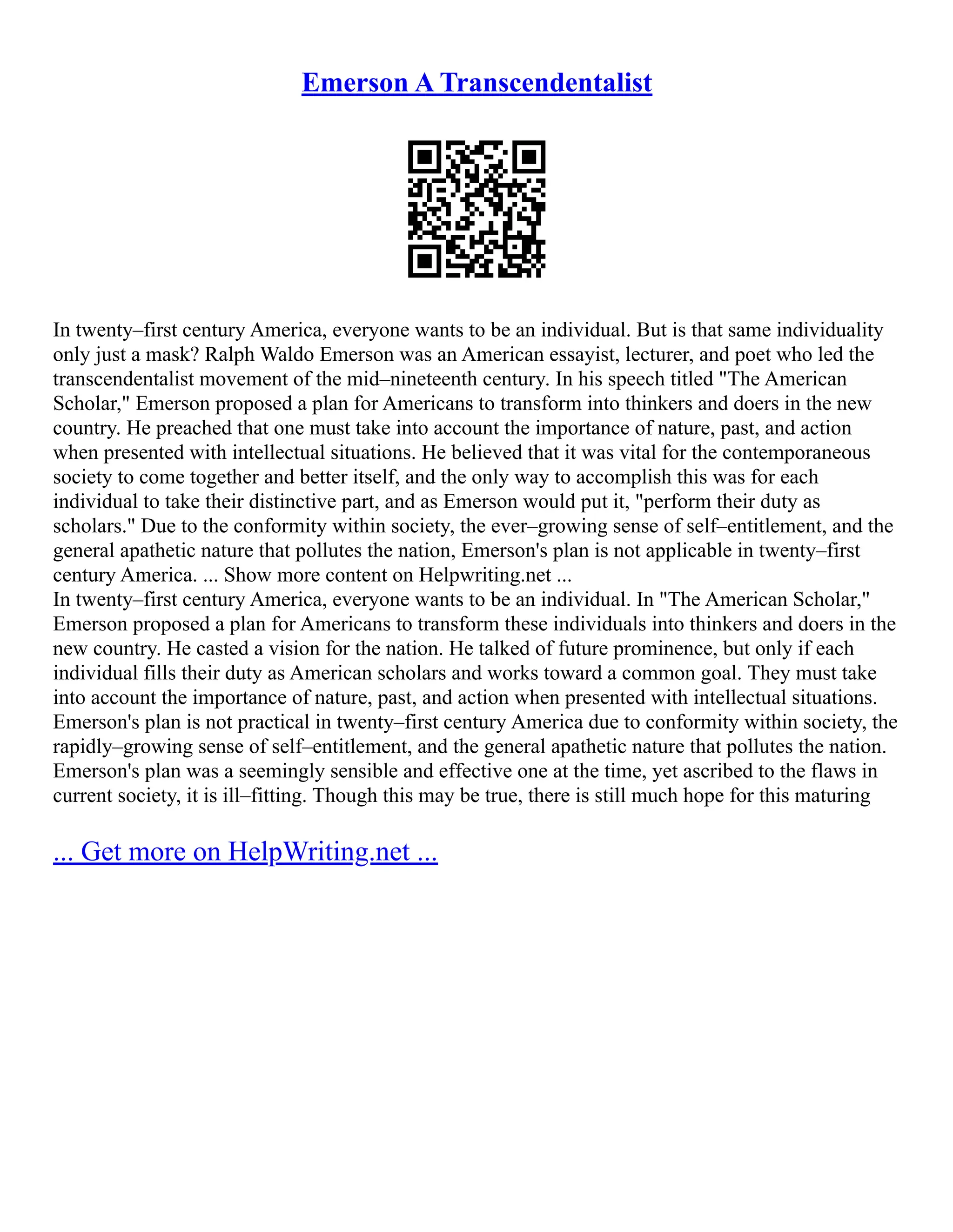 Emerson Education Summary | PDF