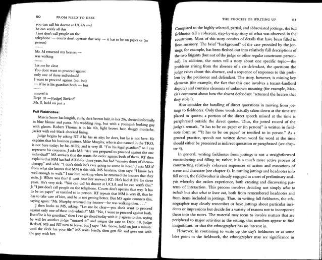 Emerson, et al writing ethnographic field notes | PPT