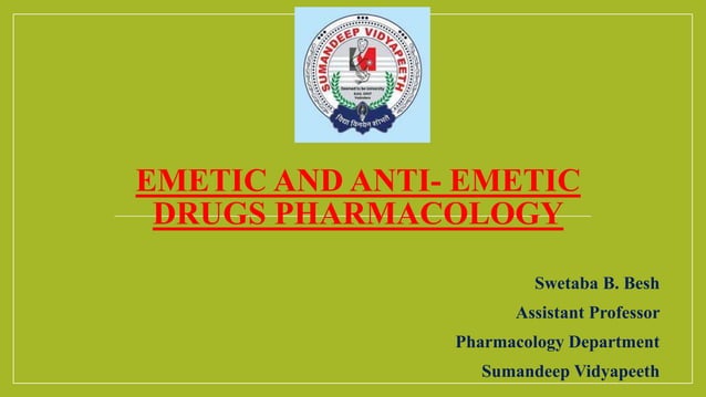 EMETIC AND ANTI- EMETIC DRUGS PHARMACOLOGY.pptx | Digestive Disorders ...