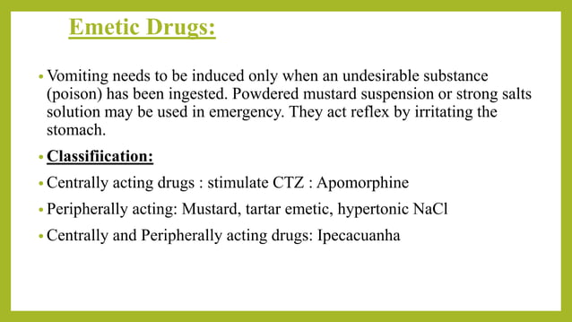 EMETIC AND ANTI- EMETIC DRUGS PHARMACOLOGY.pptx | Digestive Disorders ...