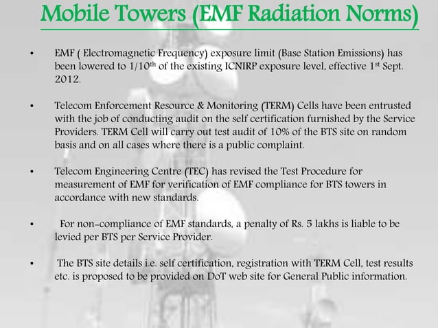 Emf Overview and EMF norms in India | PPTX | Telecommunications Industry | Industries