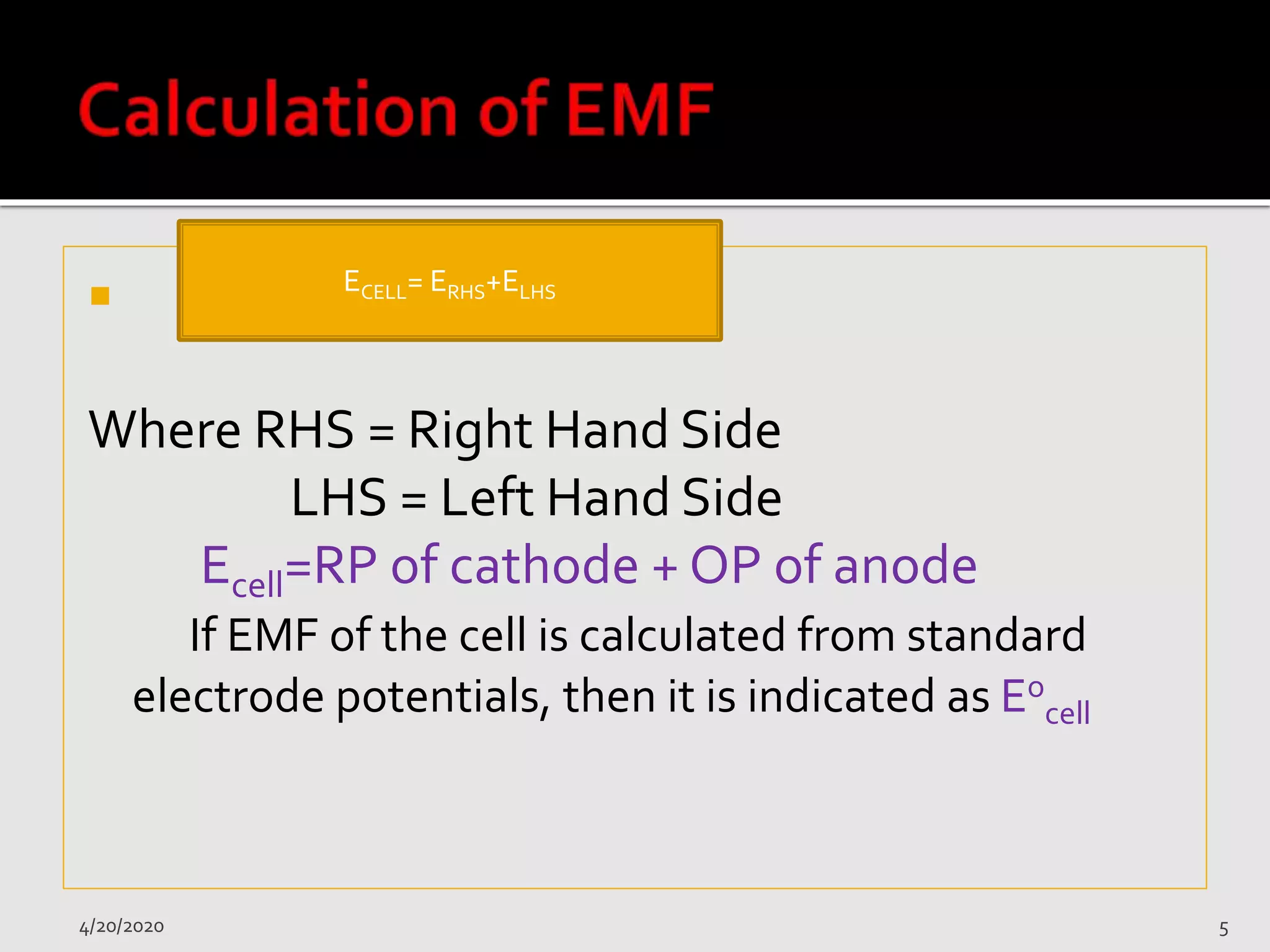 Emf of the cell(ELECTRO CHEMISTRY) | PPTX