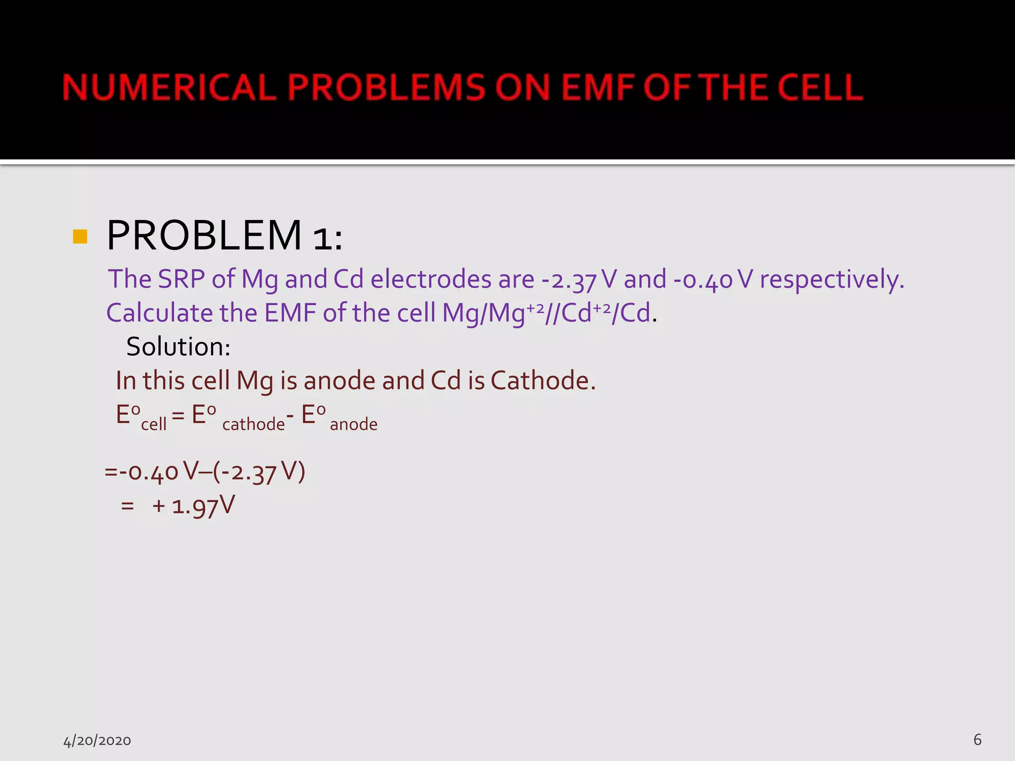 Emf of the cell(ELECTRO CHEMISTRY) | PPTX