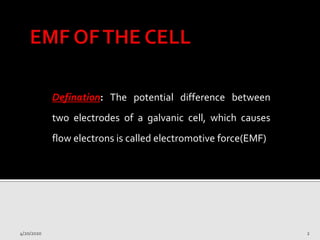 Emf of the cell(ELECTRO CHEMISTRY) | PPTX
