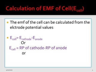 Emf of the cell(ELECTRO CHEMISTRY) | PPTX