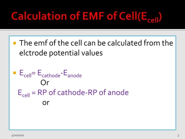 Emf of the cell(ELECTRO CHEMISTRY) | PPTX