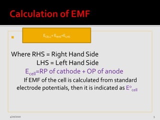 Emf of the cell(ELECTRO CHEMISTRY) | PPTX