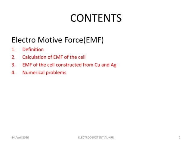 Emf of the cell | PPTX | Chemistry | Science