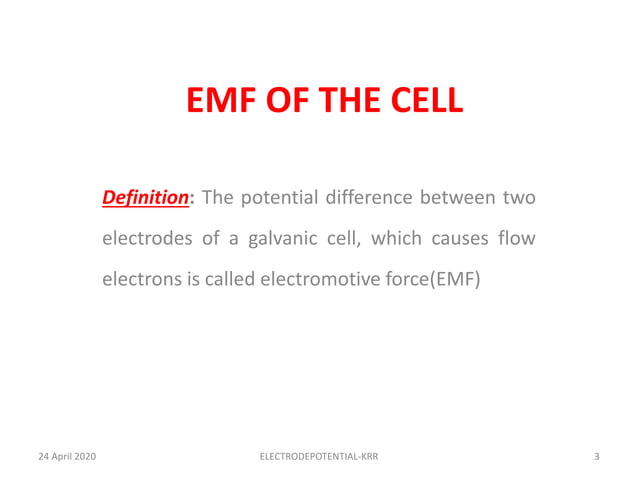 Emf of the cell | PPTX | Chemistry | Science