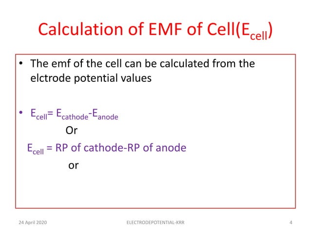 Emf of the cell | PPTX | Chemistry | Science
