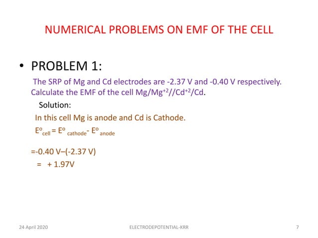 Emf of the cell | PPTX | Chemistry | Science