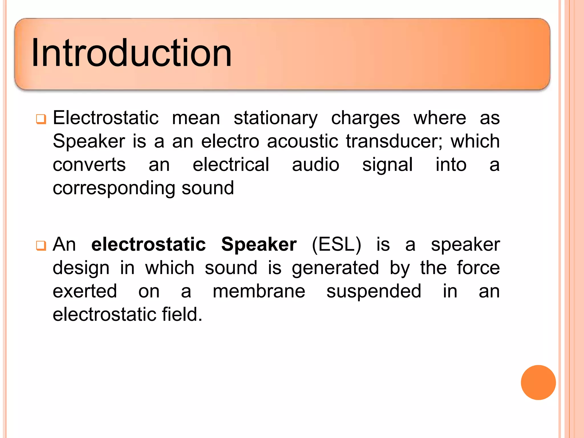Electrostatic speaker | PPTX