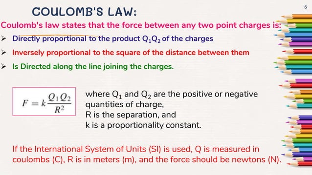 ELECTROSTATICS:Coulomb's law, Electric field & problems | PPTX