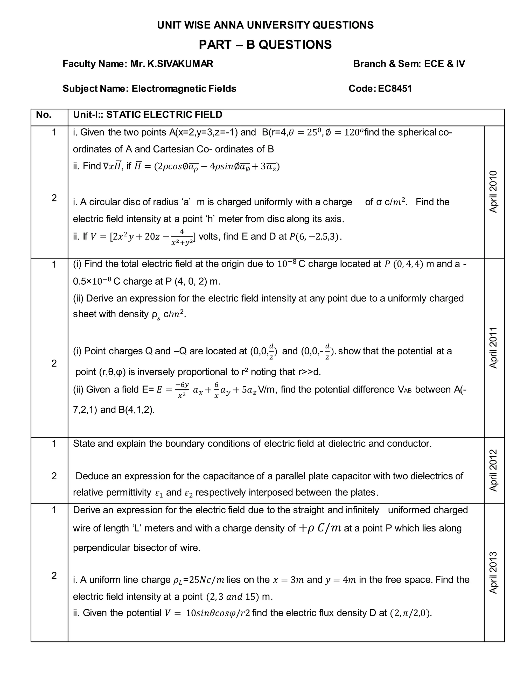 Emf unit wise au part b | PDF