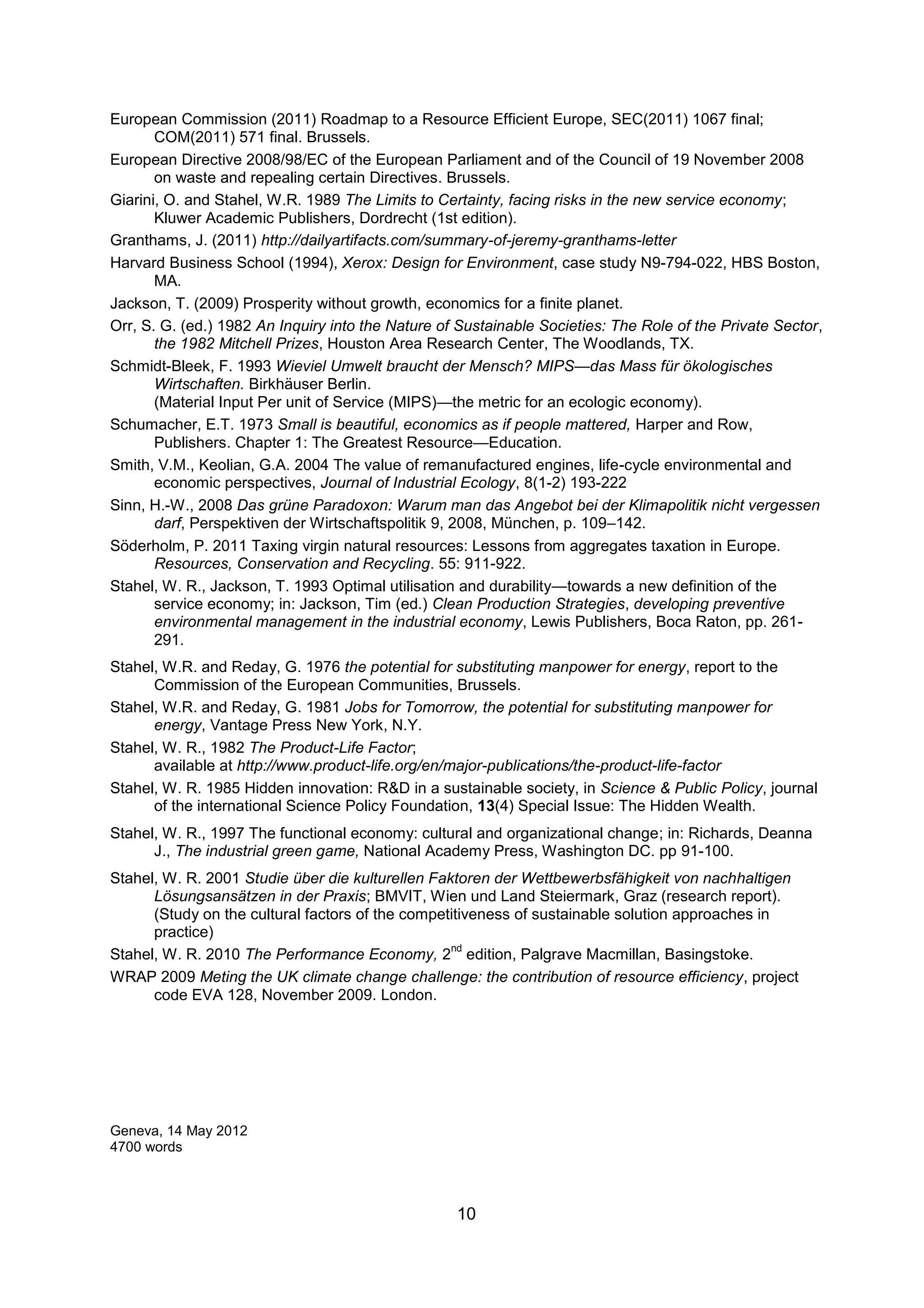 article Walter Stahel on Circular Economy | PDF