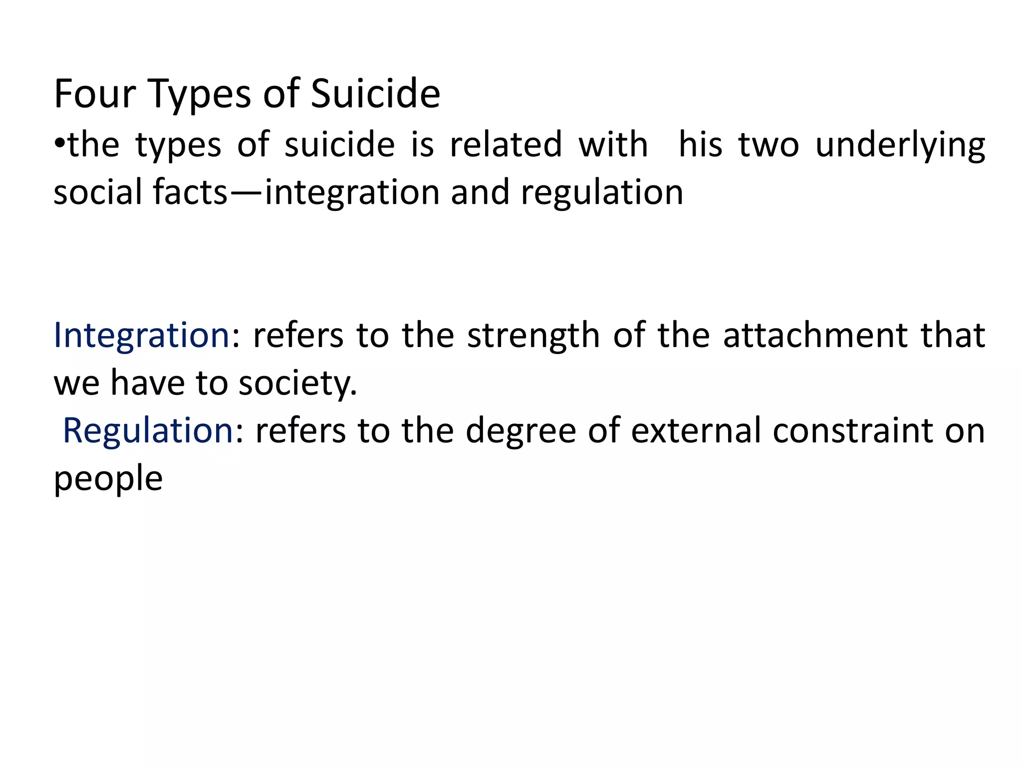 Emile durkheim theory of suicide and types of suicide with diagramatic ...