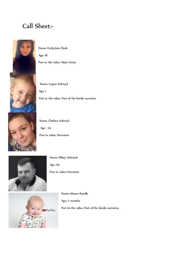 Emily call sheet | PDF