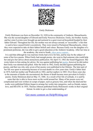 Emily Dickinson Essays | PDF