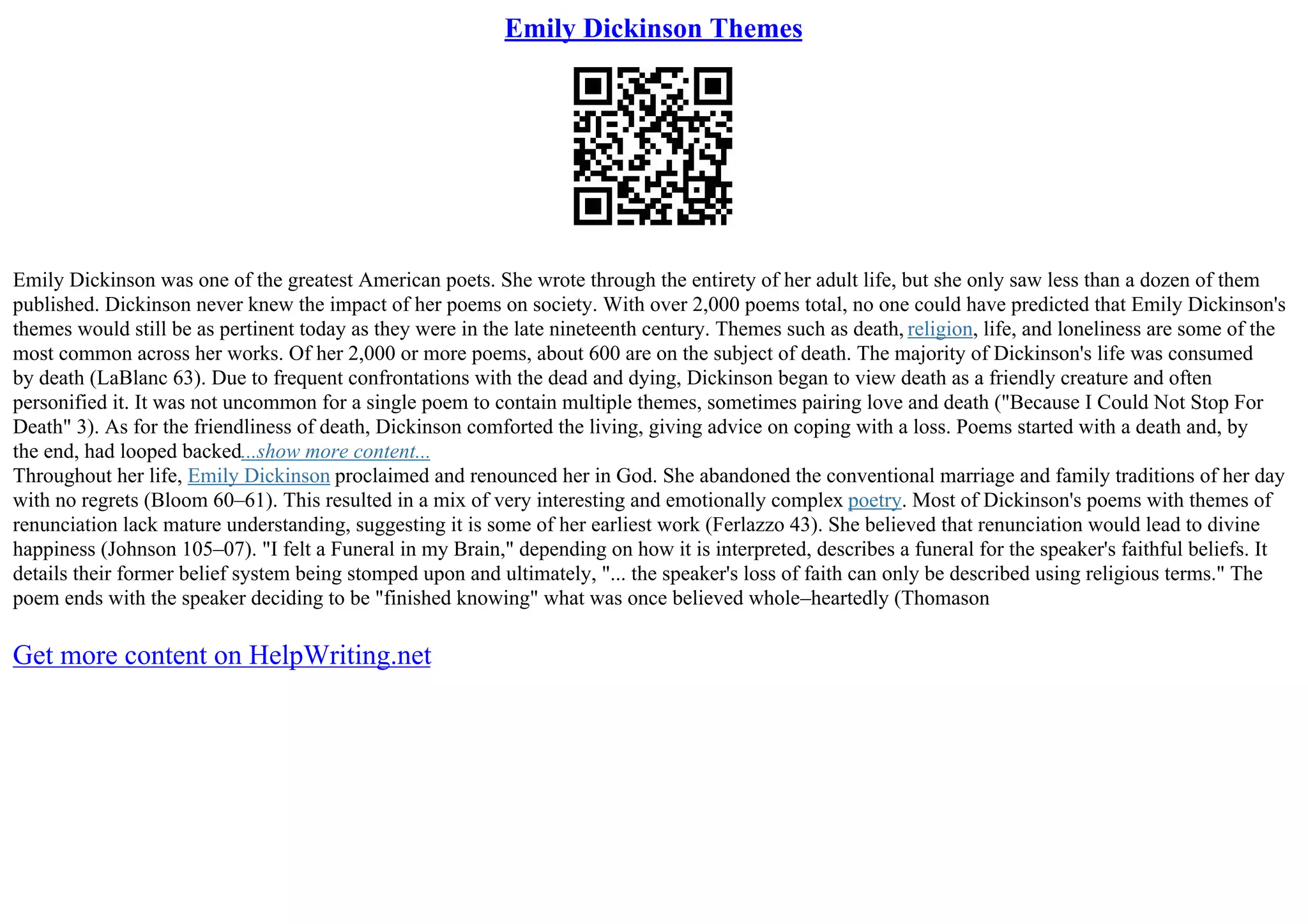 Emily Dickinson Themes | PDF