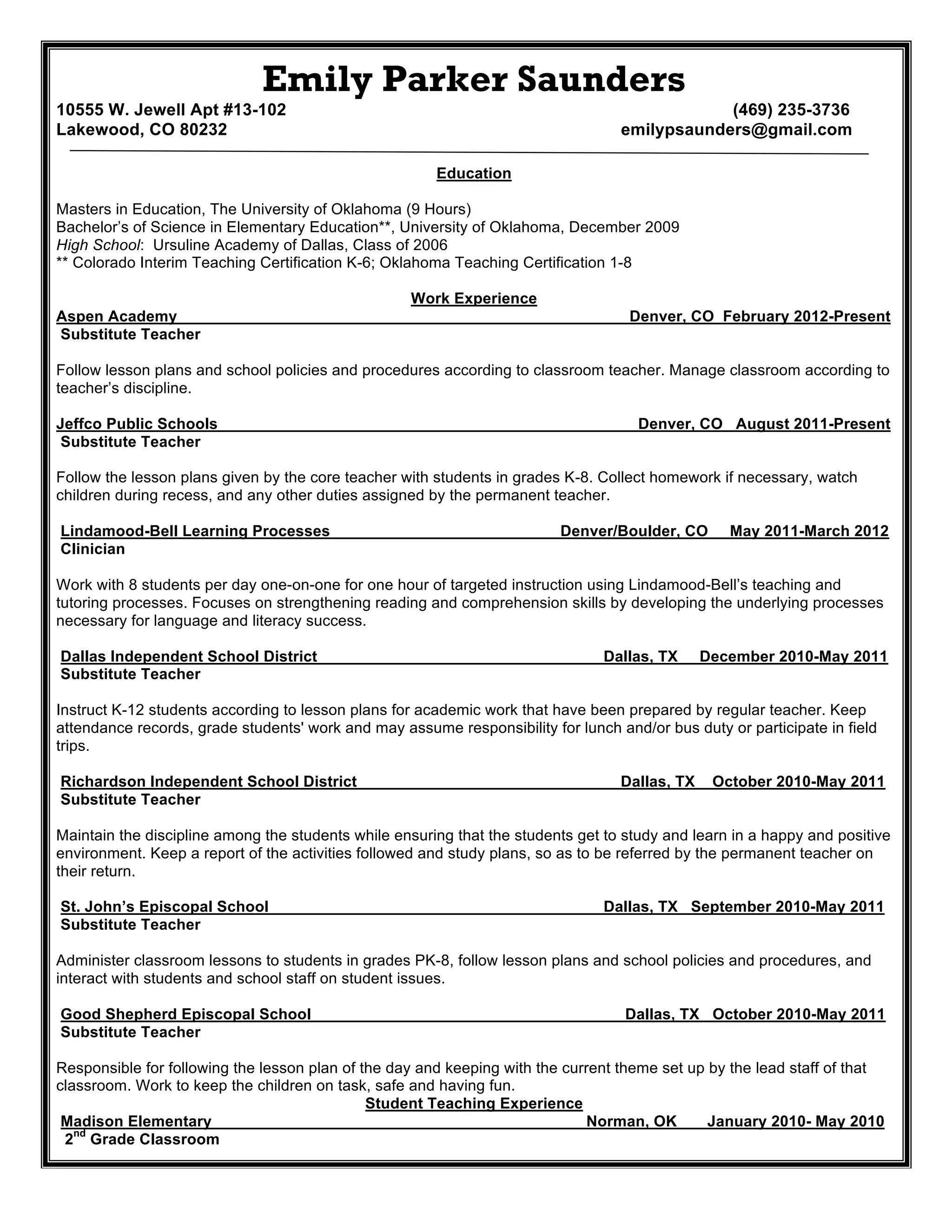 Emily Saunders Resume | PDF