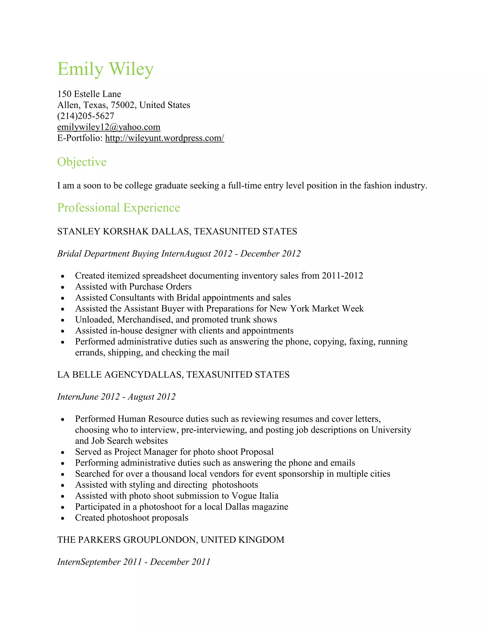 Emily Wiley CV | PDF