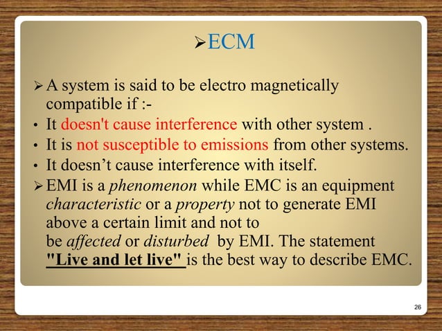Electro magnetic interference and compatibility(ECM,ECI) | PPTX