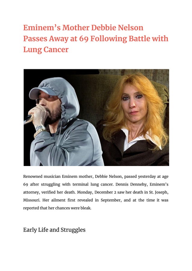 Eminem’s Mother Debbie Nelson Dies at 69 Following Health Struggle | PDF