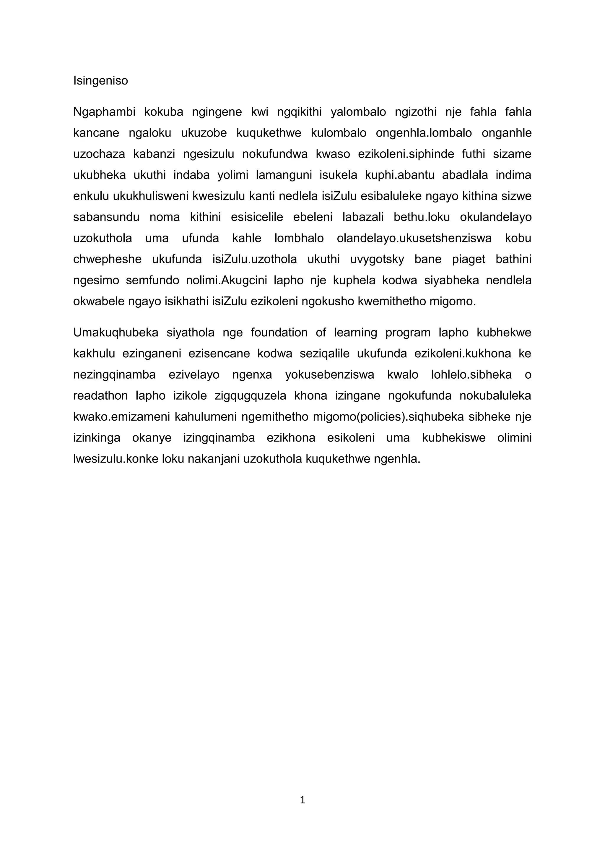 Eminye yemizamo eyenziwayo ukuthuthukisa ulimi lwesizulu | DOCX