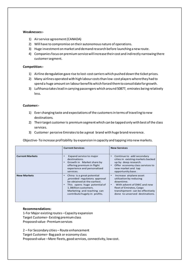 Emirates Airline - Strategic SWOT Analysis Review | DOCX