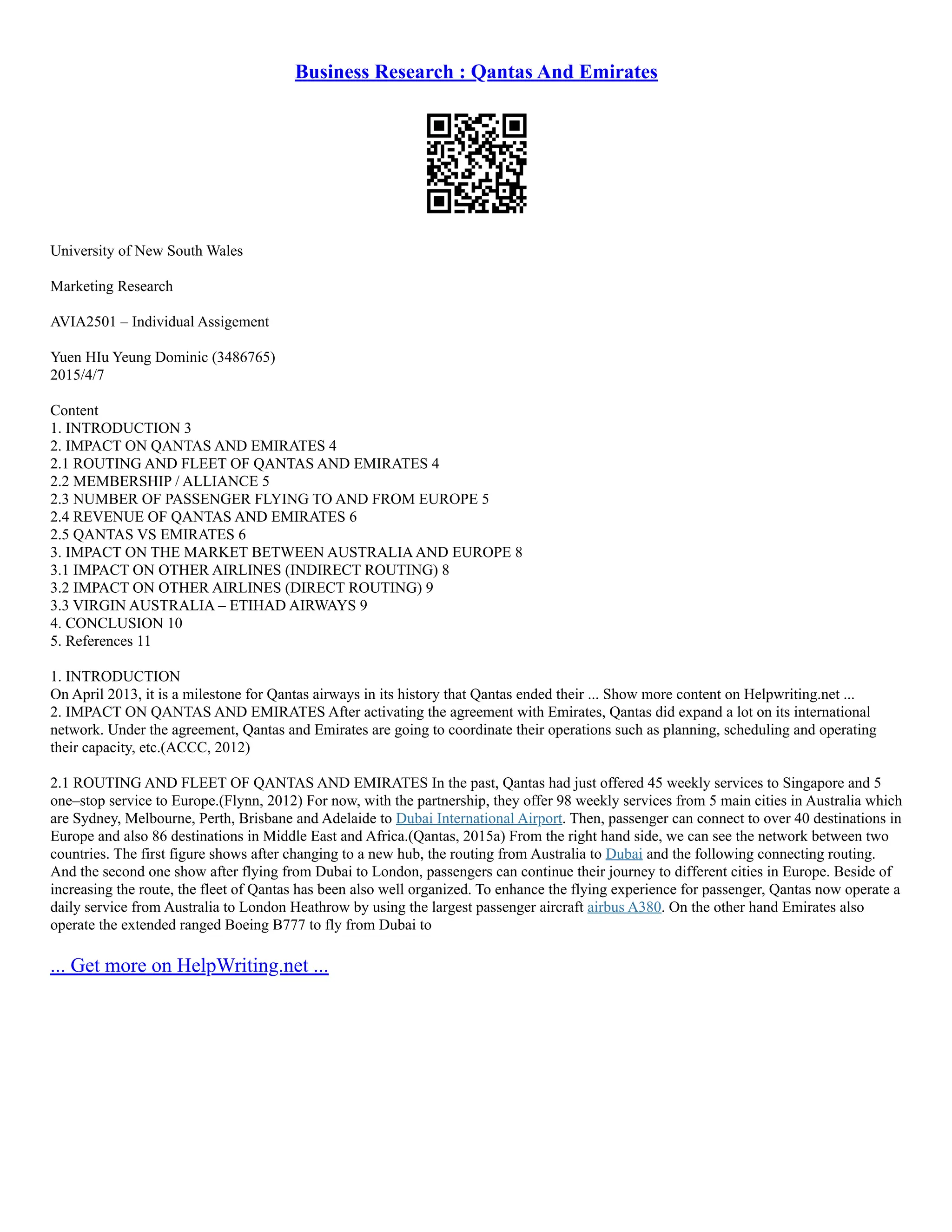 Emirates Business Model Essay | PDF