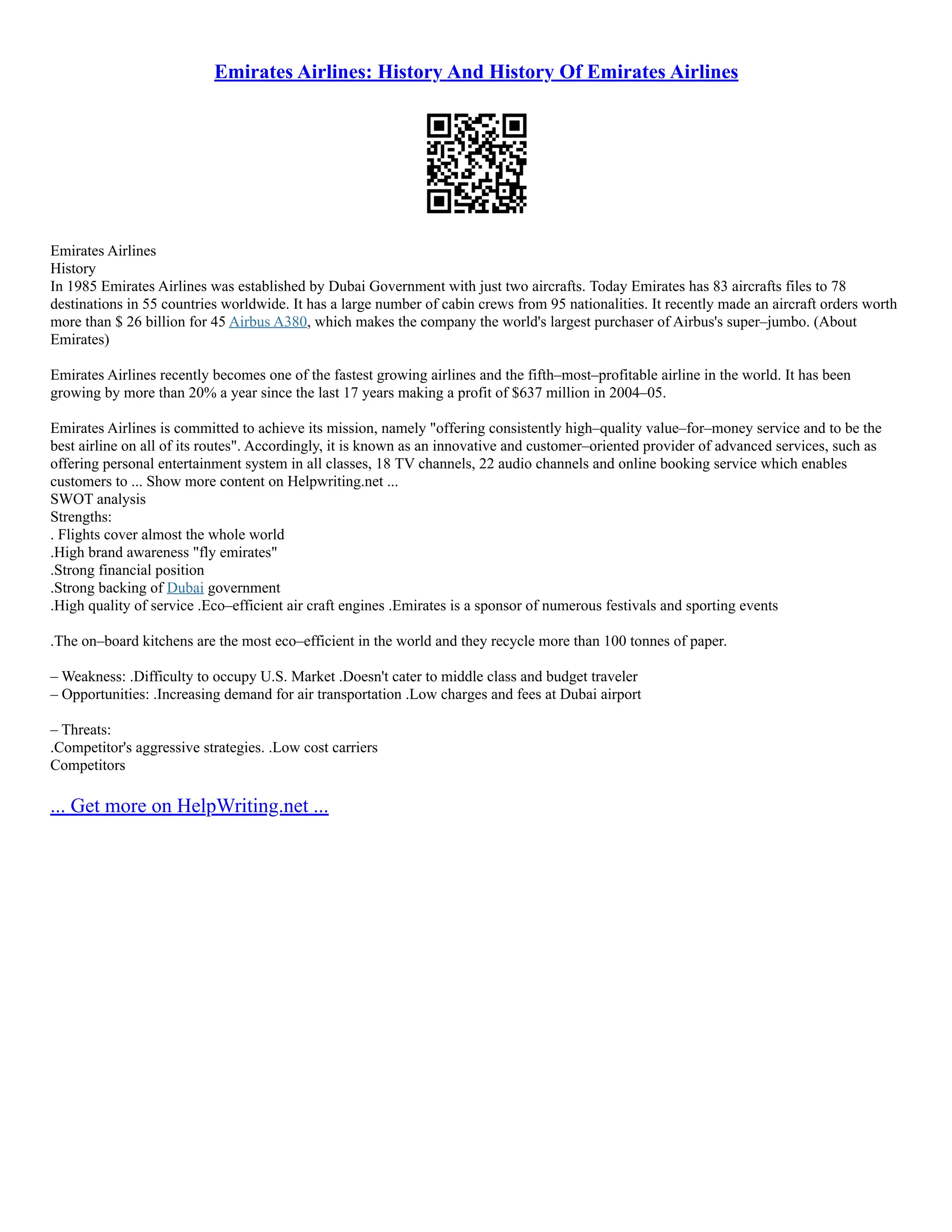 Emirates Business Model Essay | PDF