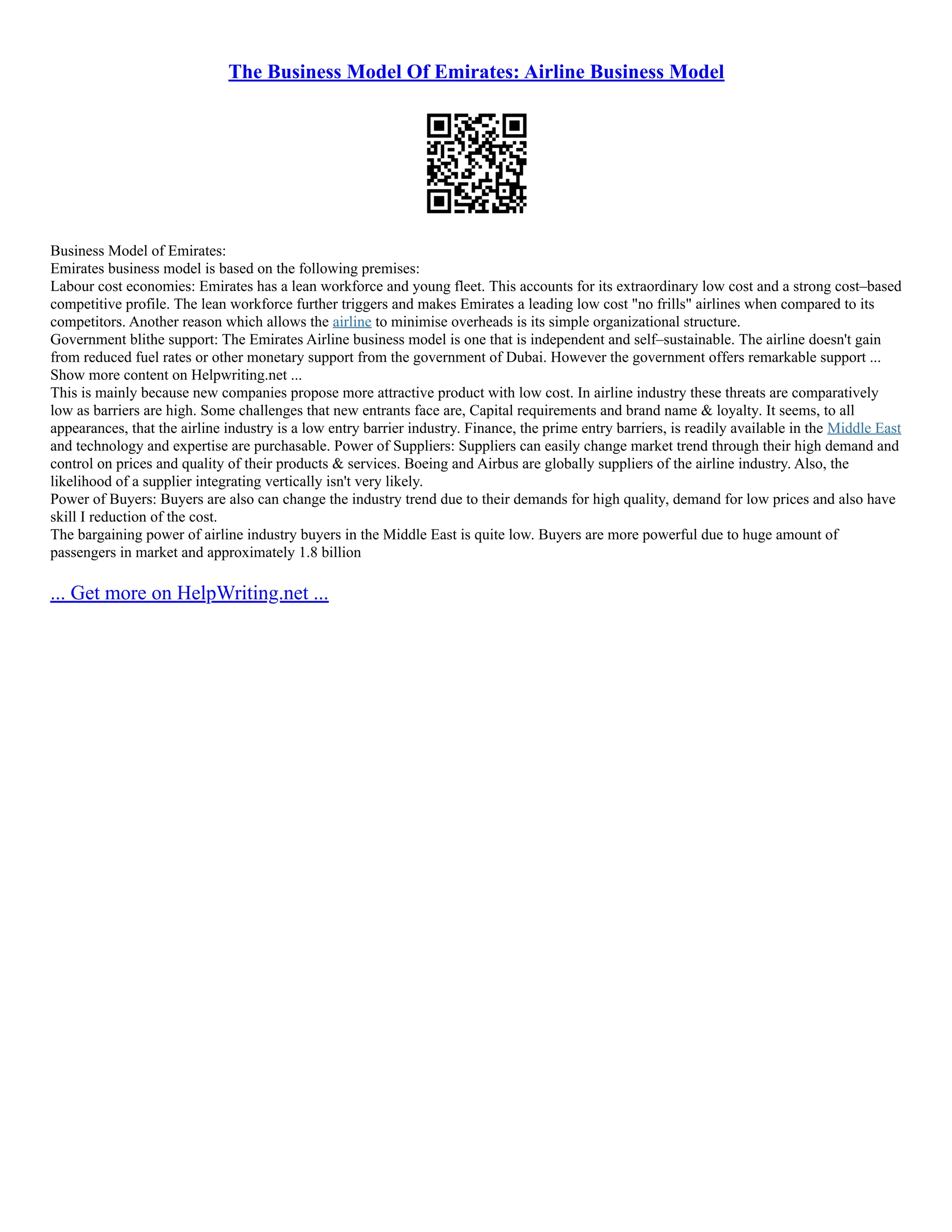 Emirates Business Model Essay | PDF