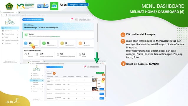 Emis lem-3.1-melihat home atau dashboard oleh pengelola lembaga | PPT