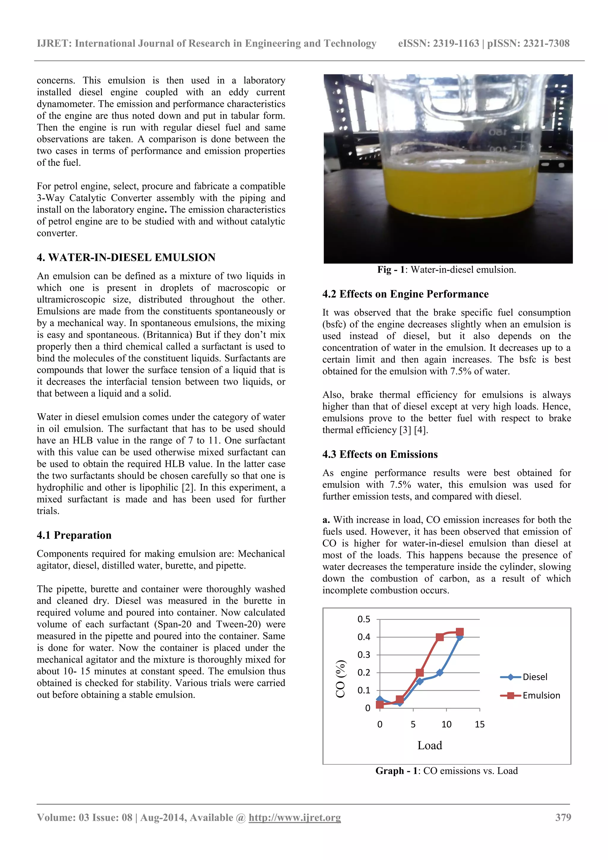 Emission reduction of ic engines by using water in-diesel emulsion and ...